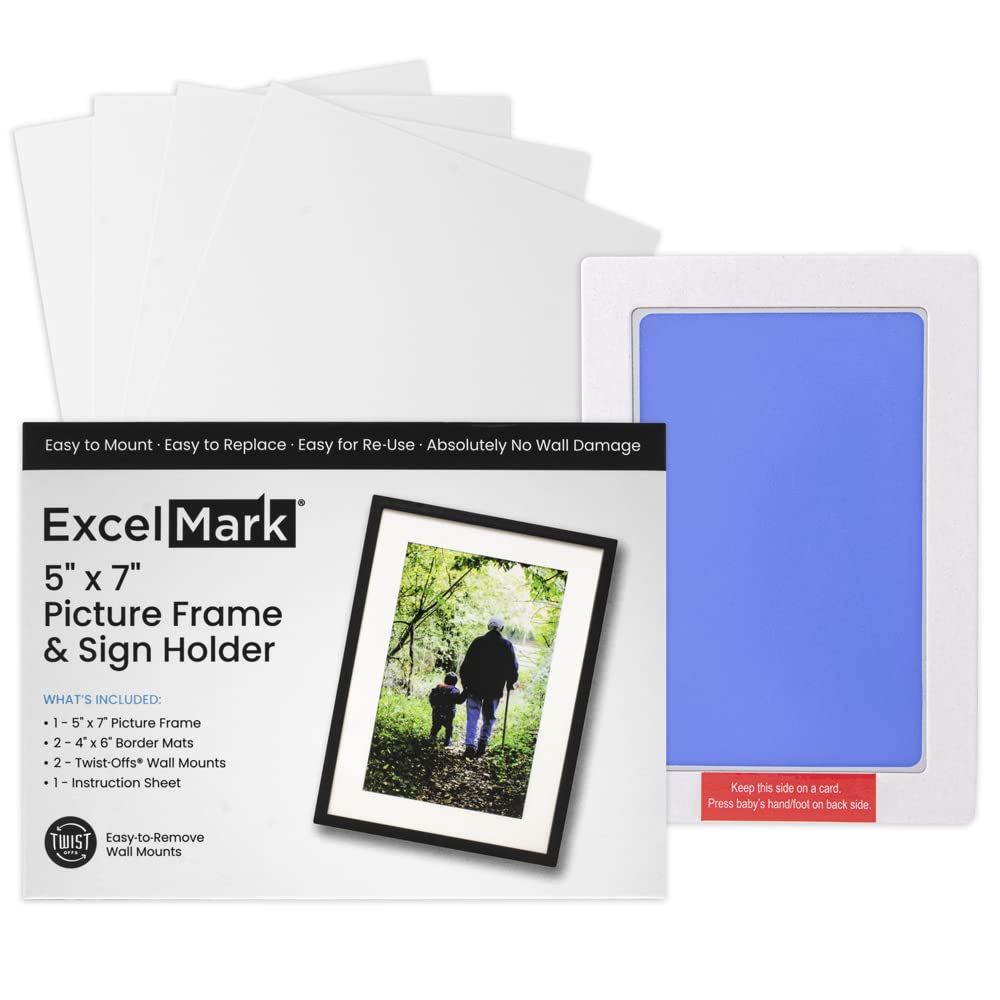Large Baby Handprint or Footprint Clean-Touch Ink Pad with Picture Frame Kit and Imprint Cards (Blue)