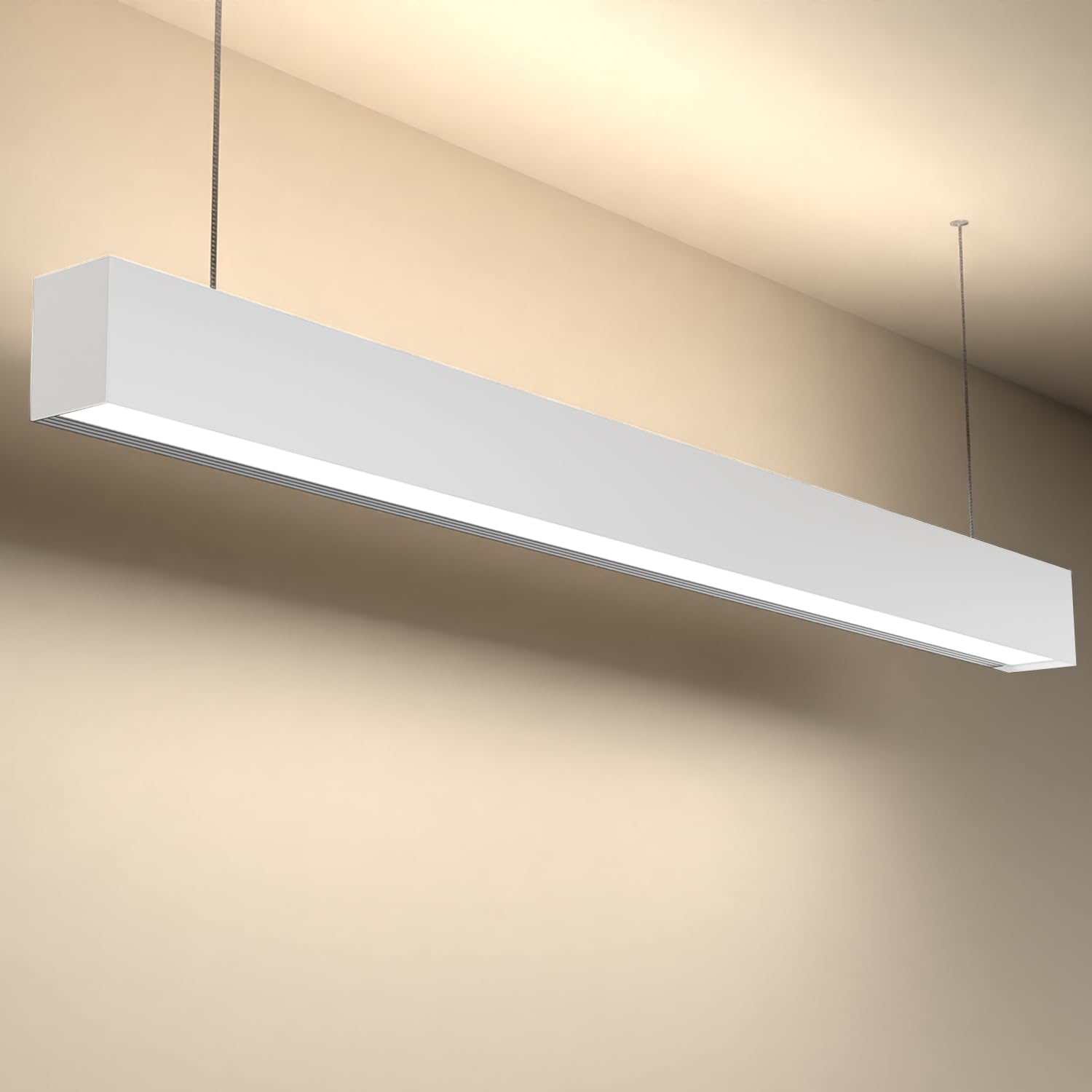 Sunco LED Linear Up/Down Pendant Suspension Hanging Facility Industrial Commercial Light-Single Switch, 6300 Lumens, Selectable CCT 3500K/4000K/5000K, 57W, 0-10V Dimmable, AC120-277V