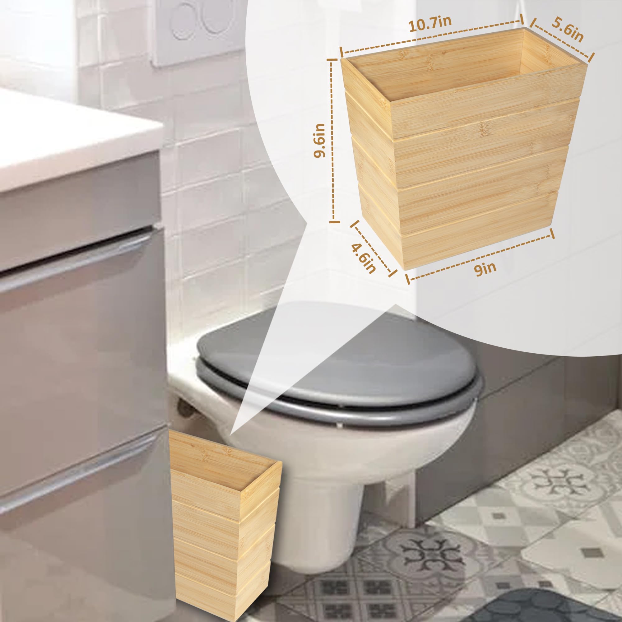 MinBoo Bamboo Waste Basket for Bathroom Trash Can for Bedroom Small Trash Can,Paper Basket for Office Wastebasket Bamboo Decor (10.7" X 9.6" X 5.6")