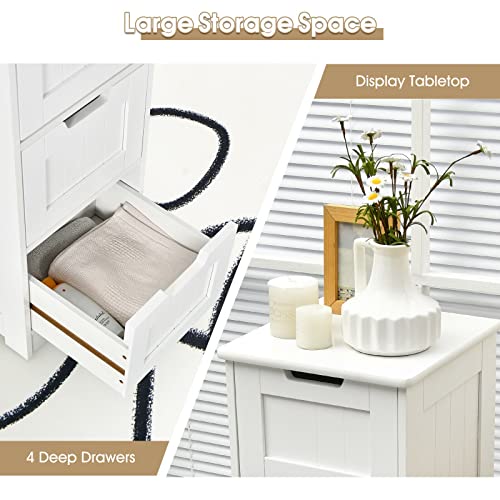 MAXCBD Nightstand Bedside Table Drawer Cabinet Bathroom Floor Cabinet Free-Standing Side Storage Organizer with 4 Drawers White Bathroom Cabinet Storage Tower Dresser