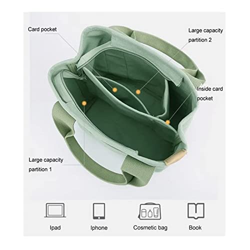 Large Capacity Multi-Pocket Handbag,Womens Lightweight Canvas Tote Purse with Zipper,for Work Daily Travel (Green)