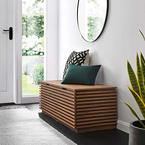 Modway Render 47" Wood Grain Storage Bench in Walnut