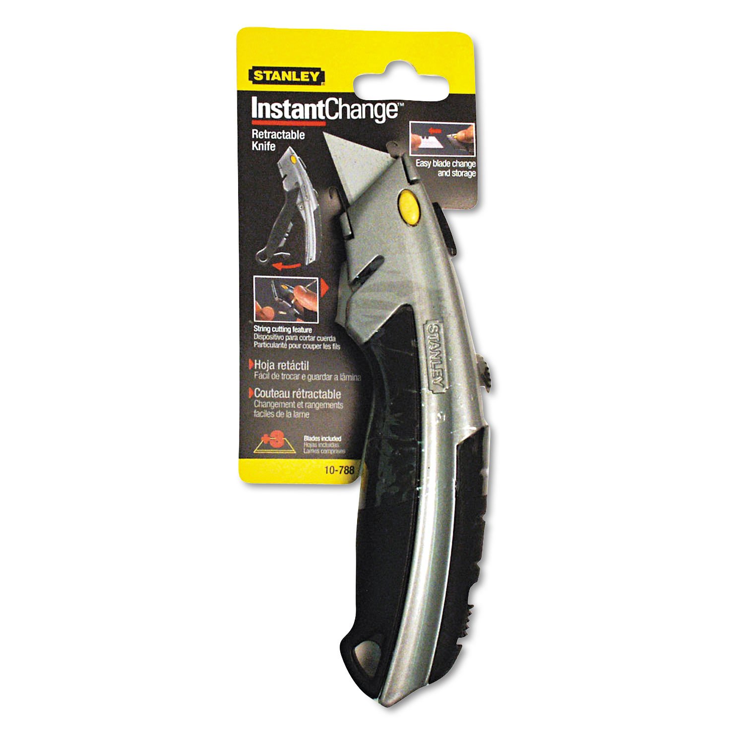 Stanley 10788 Curved Quick-Change Utility Knife, Stainless Steel Retractable Blade, 3 Blades