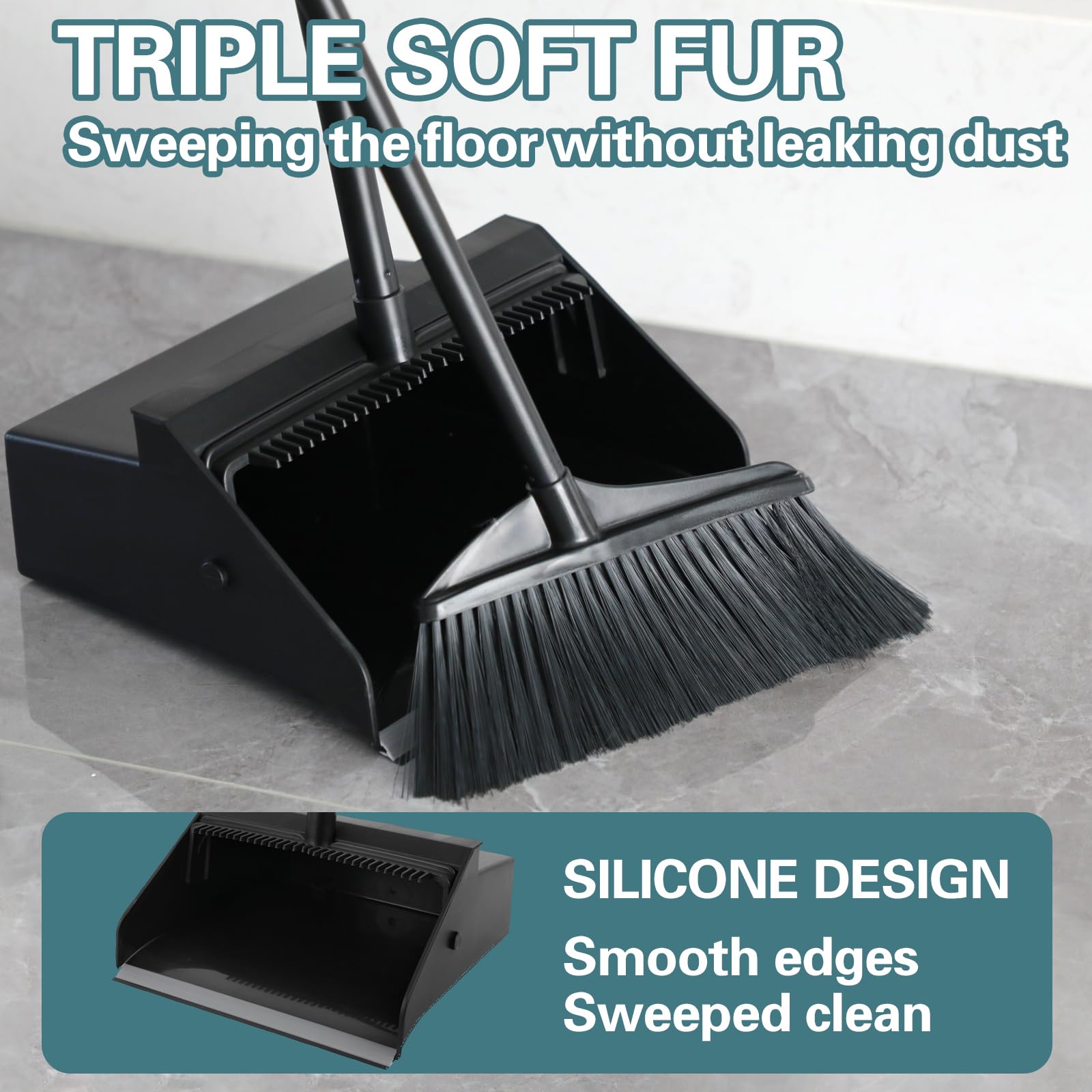 SB Broom with Dustpan Combo Set for Office, Indoor&Outdoor Sweeping,Broom and Dustpan Set,Large Size and Stiff Broom Dust pan with Long Handle,Stand Up Broom and Dustpan,Rectangular, Angular