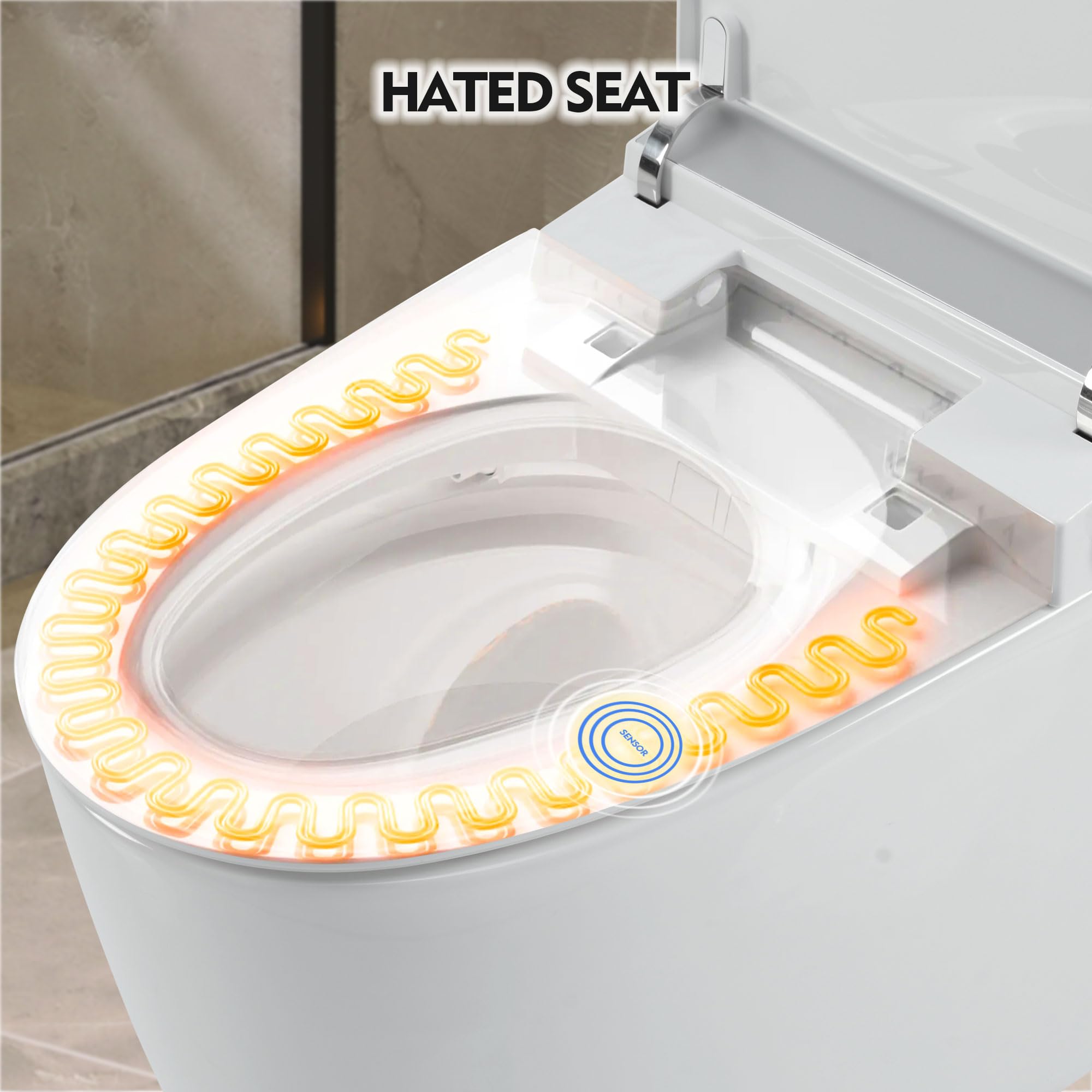 Tankless Smart Toilet with Heated Seat, Modern One Piece Toilet with Auto Foot Sensor Flush, Compact Smart Bidet Toilet for Bathroom with Power Outage Flushing, Night Light