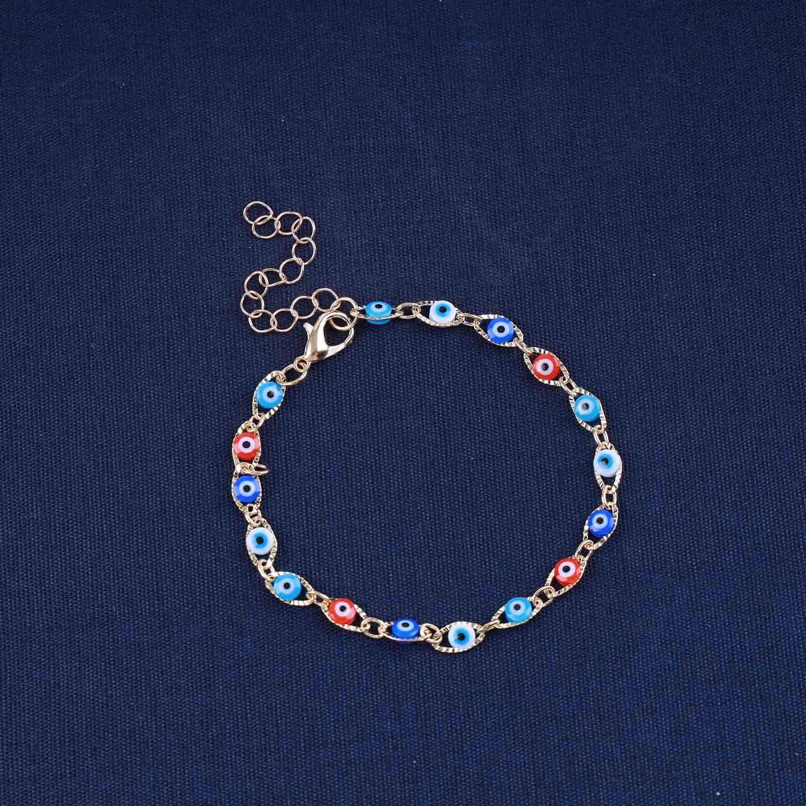 Iaceble Boho Evil Eye Bracelet Colorful Evil Eye Chain Bracelet Turkish Evil Eye Beads Bracelet Lucky Eye Bracelet Jewelry for Women