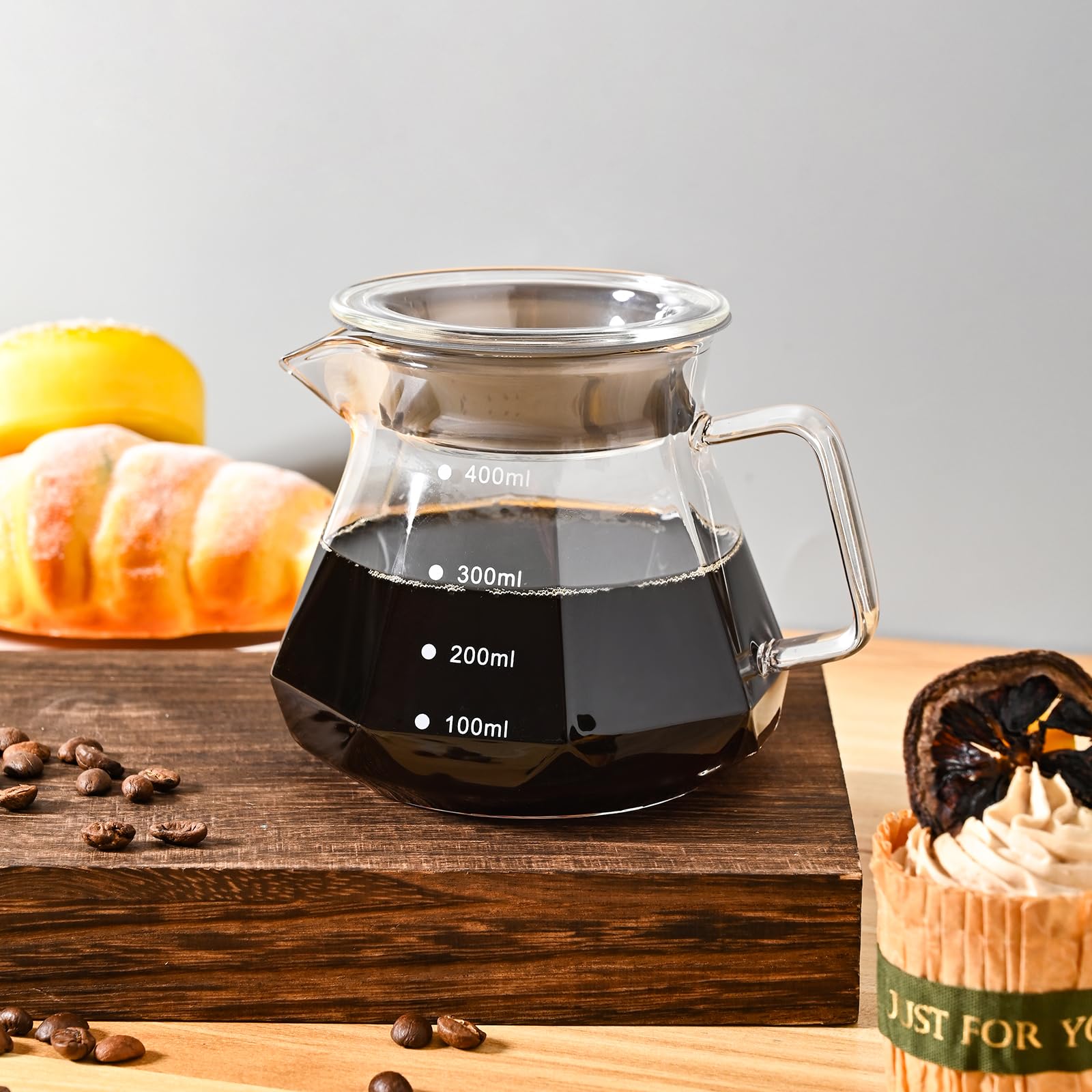 NEWOUGER Pour Over Coffee Maker With Paper Filter 40 Sheets,Transparent 13.5 Oz Pour Over Coffee Dripper Set Borosilicate Glass Coffee Carafe,For Home,Camping, Hiking