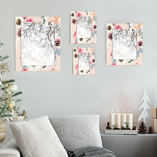 POFATO Chrysanthemum Pink Rose 4x6 Picture Frame Wood Photo Frame for Tabletop Display Wall Mount Picture Frame Display 4x 6 Inch Photo Wall Decor Home Gift Frames