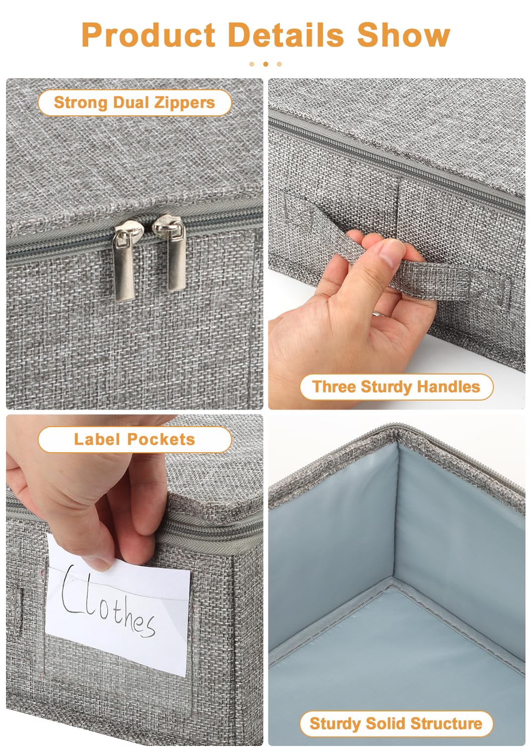 punemi Under Bed Storage Containers, 2 Pack 4.5 Inch Tall Low Profile Underbed Clothes Storage Organizer Bin with Sturdy Side & Bottom Support, Use as Clothes Organizer, Pillow and Blanket Organizer