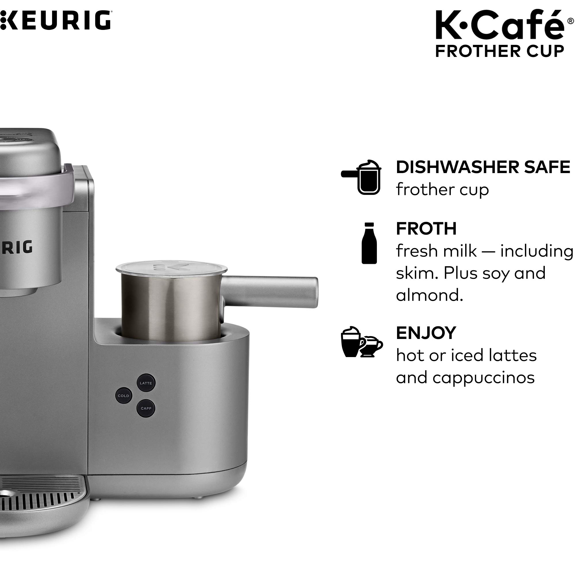 Keurig K-Café Milk Frother Cup Replacement Part or Extra,80 milliliters Hot and Cold Frothing, Compatible with Keurig K-Café Coffee Makers Only, Nickel