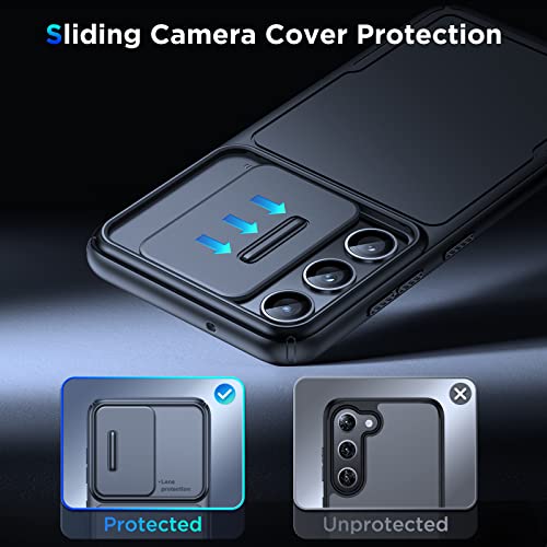 Simtect Compatible with Samsung Galaxy S23 Case with Camera Cover [12FT Mil-Grade Shockproof] [Anti-Scratch& Anti-Fingerprint]Slim Protective Silicone Bumper Phone Case for Samsung S23 Case 6.1" Black