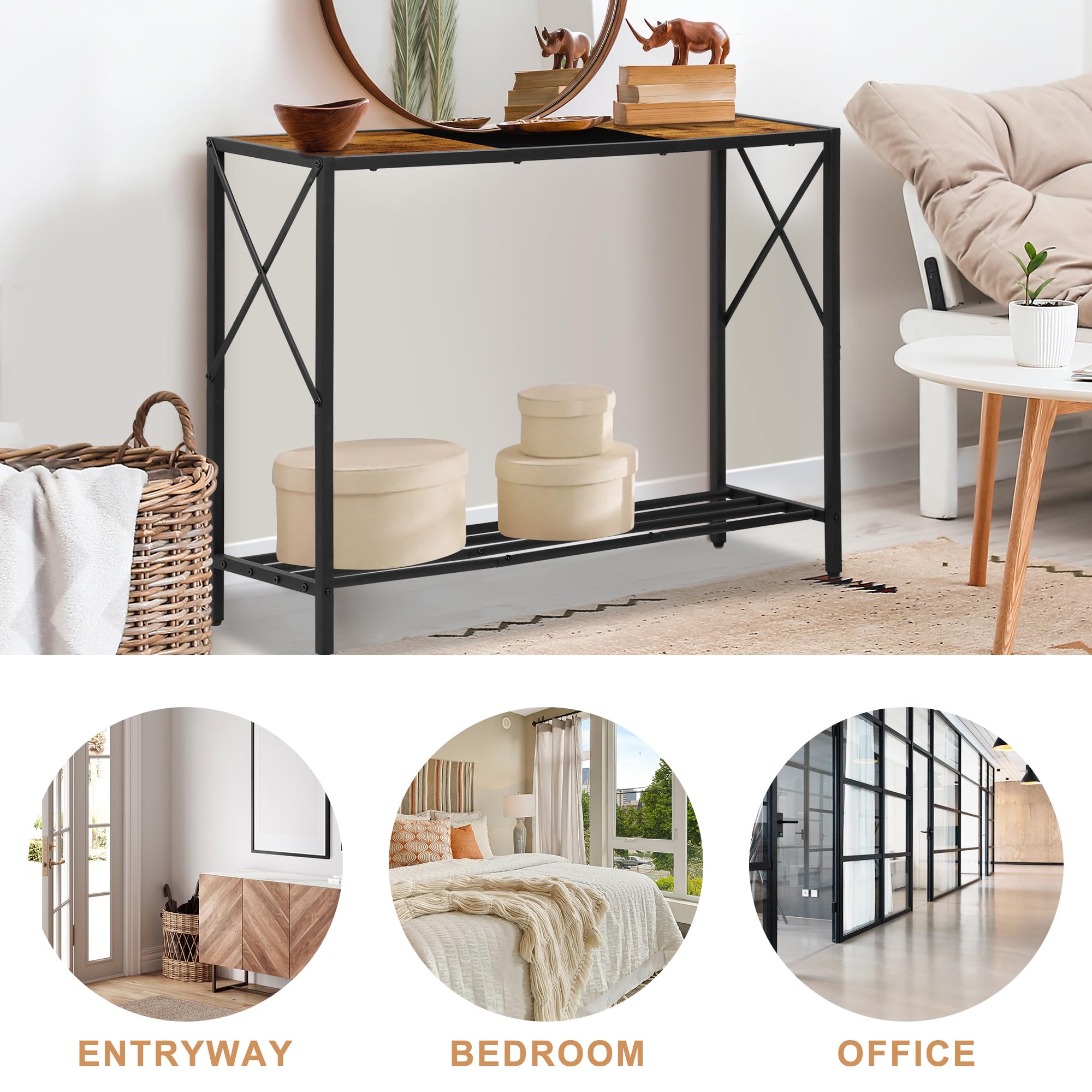 SUPER DEAL 2 Tier Console Table Narrow Entryway Table 41.7" Industrial Sofa Table with Mesh Shelf Slim Side Table for Hallway, Front Hall, Living Room, Heavy Duty Metal Frame