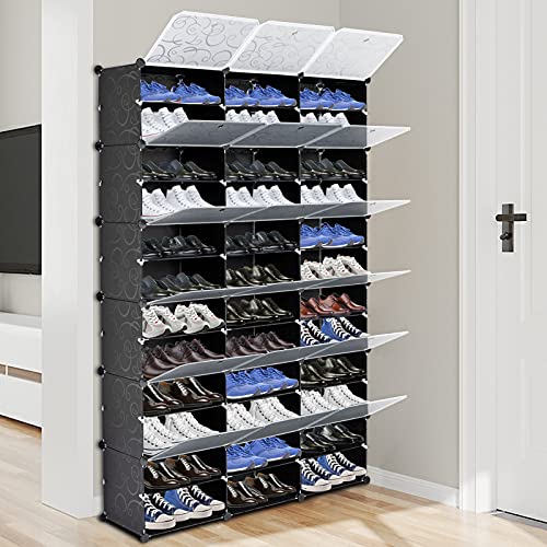 MENGK12-Tier Portable 72 Pair Shoe Rack Organizer 36 Grids Tower Shelf Storage Cabinet Stand Expandable for Heels, Boots, Slippers, Black
