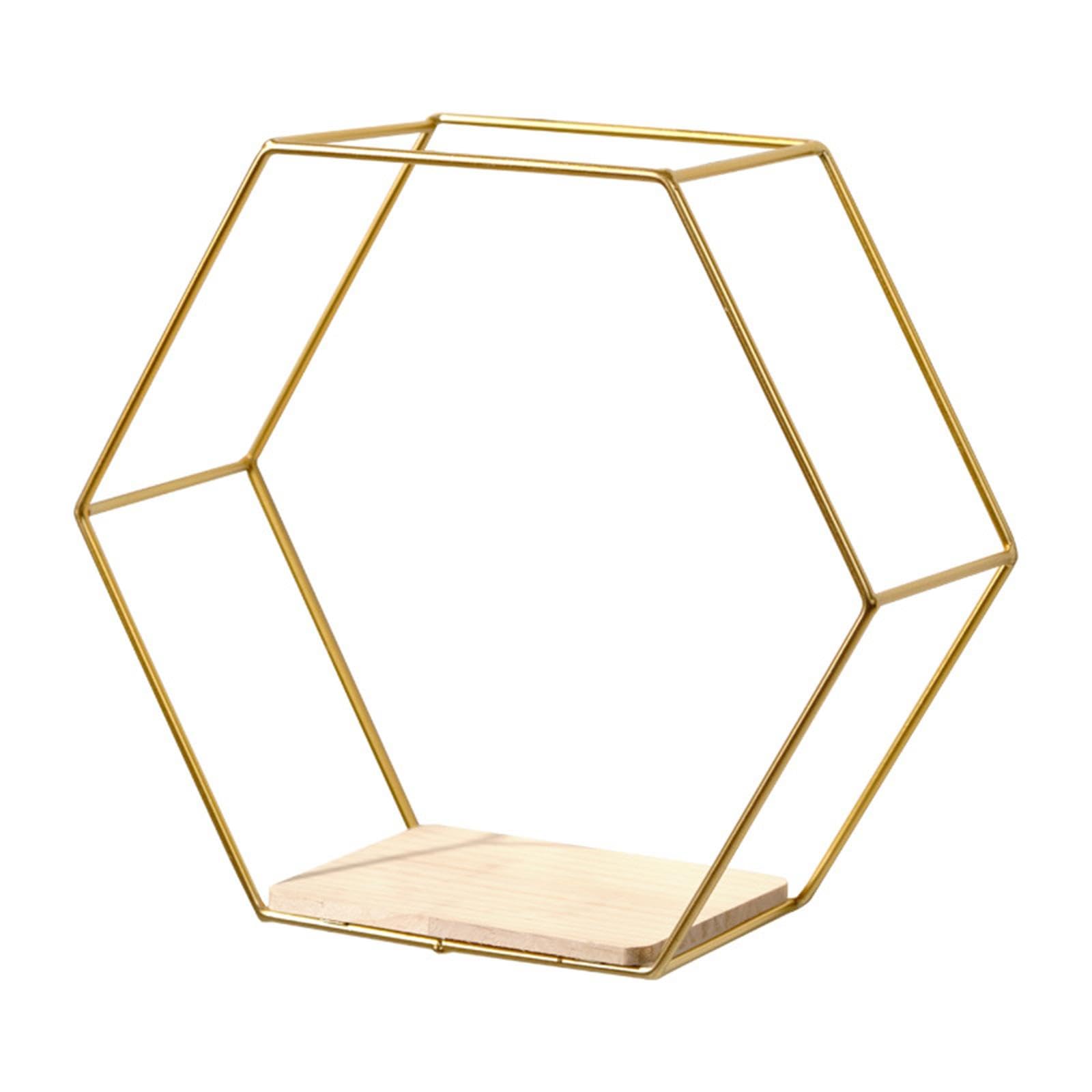 MYCENSE 5Pcs Hexagon Iron Wall Shelves Floating Shelf, Bathroom Wall Decoration Organizer, Storage Rack for Books Artworks Display, Golden