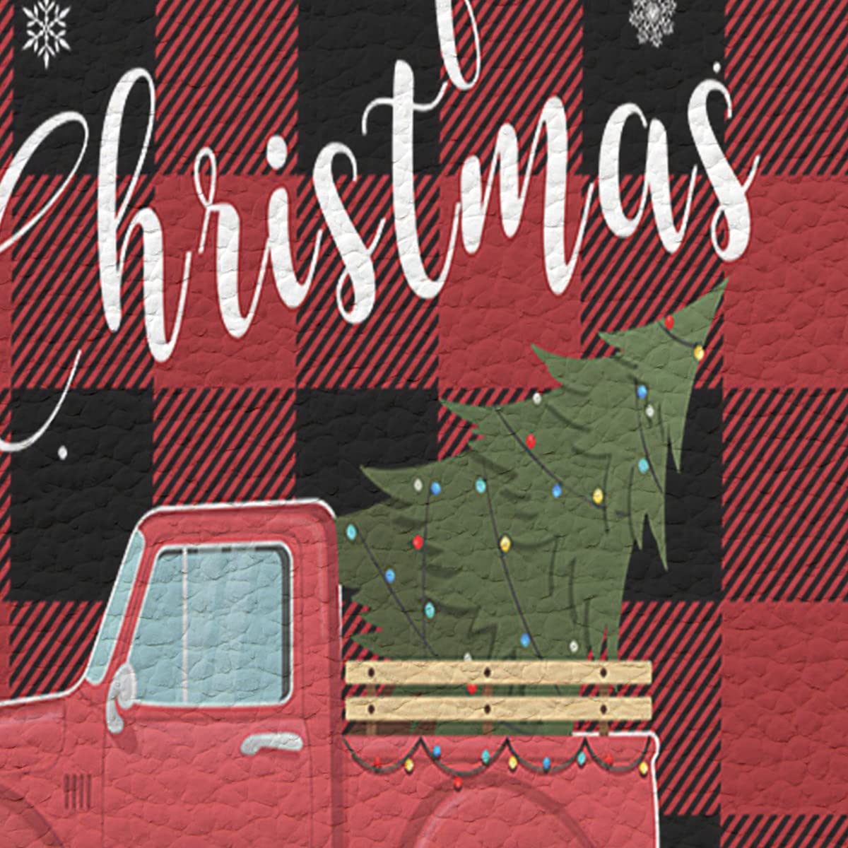 Kitchen Rugs Set Anti-Fatigue Floor Mat Doormats 2 Pcs Waterproof Non-Slip Kitchen Mats and Rugs PVC Standing Mats Runner Carpet, I'll Be Home for Christmas Truck with Xmas Tree Plaid 18"x30"+18"x59"