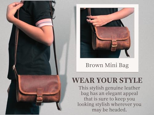 Madosh, Genuine Leather Women's Brown Saddle Crossbody Bag Girls Small Side Purse