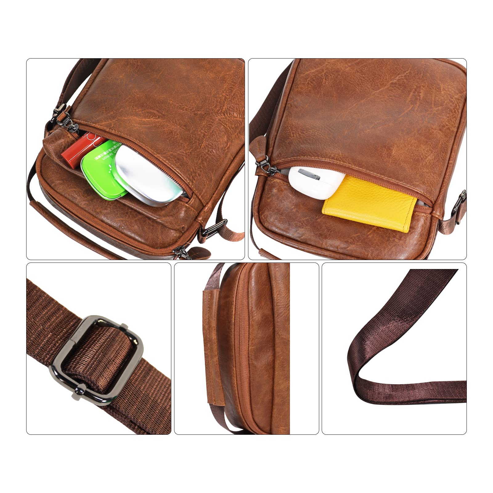 Lemuvlt Crossbody Bag for Men Women with RFID Wallet,Small Size Zipper Pocket&smoothly Leather Man Purse(Small Brown with RFID)