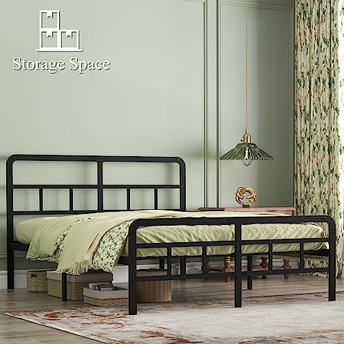 Richwanone Full Size Bed Frame with Headboard and Footboard, 14 inch Metal Platform with Steel Slat Support, No Box Spring Needed, Easy Assembly, Black