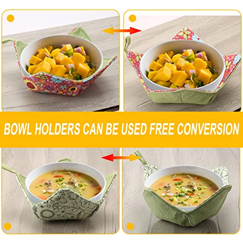 Mepple Microwave Bowl Cozy, Hot Soup Bowl Holders, Multipurpose Potholders for Hot & Cold Foods, Bowl-shaped Containers, Essential Kitchen Utensils Gadgets, Set of 2, Red and Green