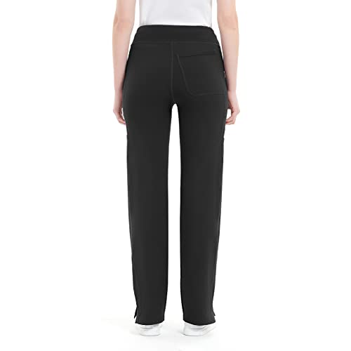 QBK Yoga Scrub Pants Women Mid Rise Yoga Work Pants- Five Pocket Cargo Scrub Pant (Large, Black)