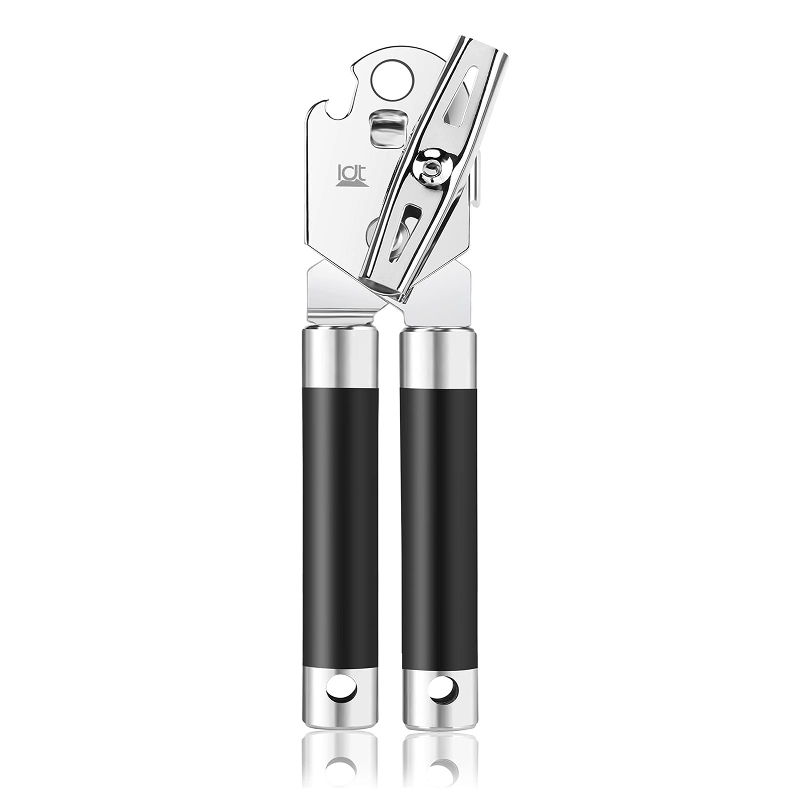 LDIRECTOR Can Opener, Manual Can Opener Smooth Edge, 3-in-1 Stainless Steel Can Opener Manual, Ergonomic Safety Can Opener for Seniors with Arthritis,Black, Silver