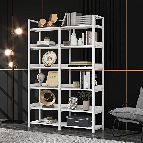 Merax 6-Tier Tall Bookshelf Bookcase, Freestanding Open Large Vintage Industrial Storage and Display Shelves for Home Office