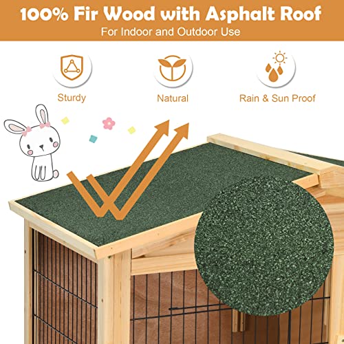 PETSITE 2 Story Rabbit Hutch Indoor Outdoor, Wooden Bunny Cage Pet House for Small Animals