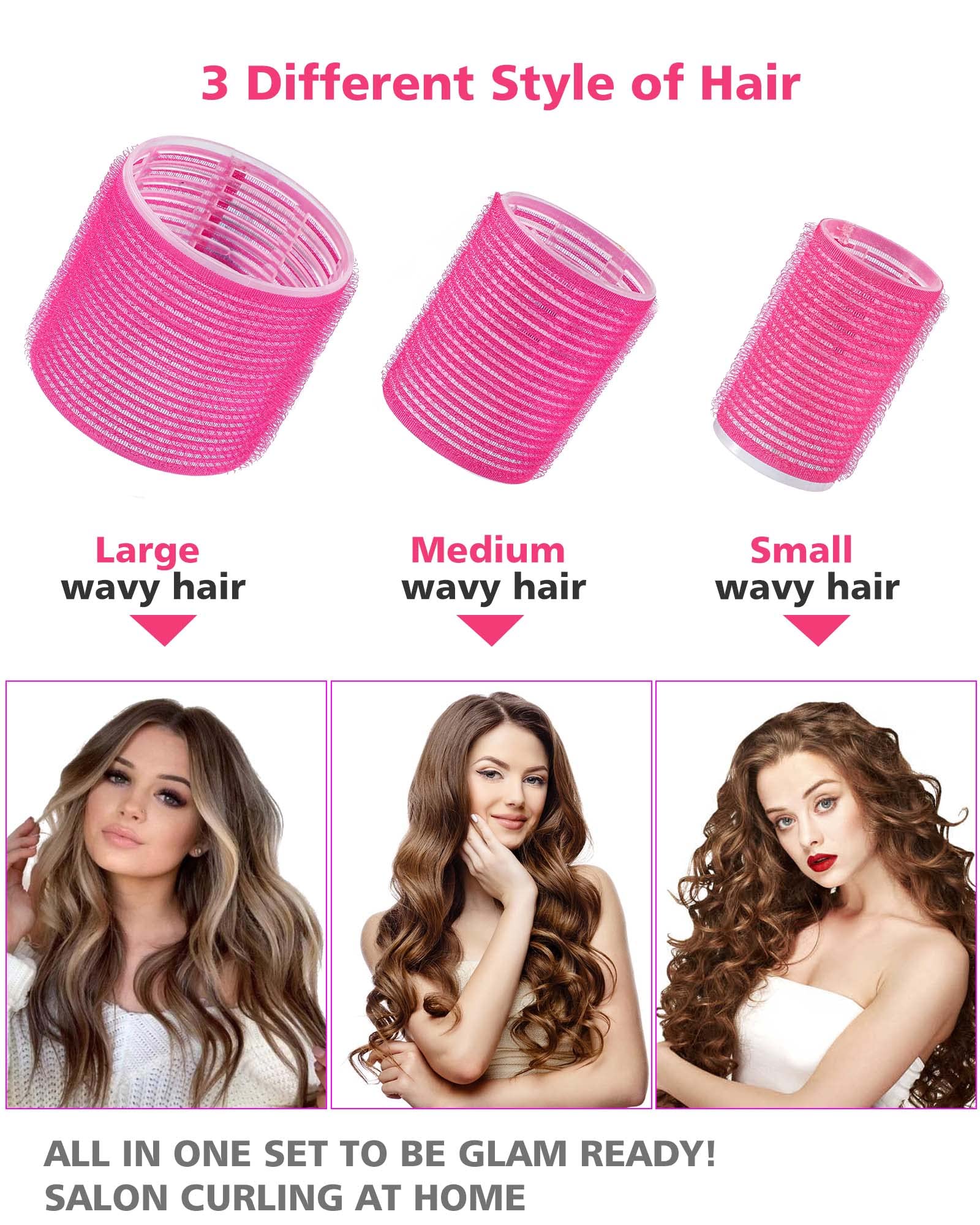 MaxNedrin Hair Roller sets,Self Grip Hair Curlers,3 Inch Salon Hair Dressing Curlers,3 Size (JUMBO LARGE MEDUIEM)18 Packs(Blue)