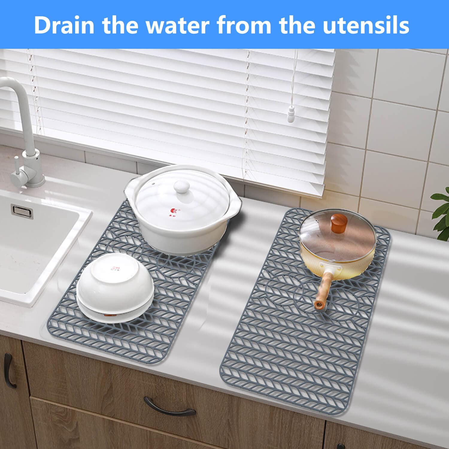 Kitchen Sink Mats Can be Sheared, JIUBAR 29.5"X15" sink protectors for kitchen sink with Rear Drain or Center Drain for Bottom of Farmhouse Stainless Steel Porcelain Sink
