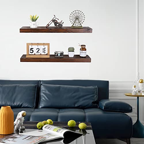 QTSARTISAN Floating Shelf ,Wall Shelf,Decor Wall Mounted Shelves ,Hanging Shelf Set for Bathroom Kitchen Living ,Kitchen,Room Bedroom Storage (17" x 5.9", Dark Walnut)