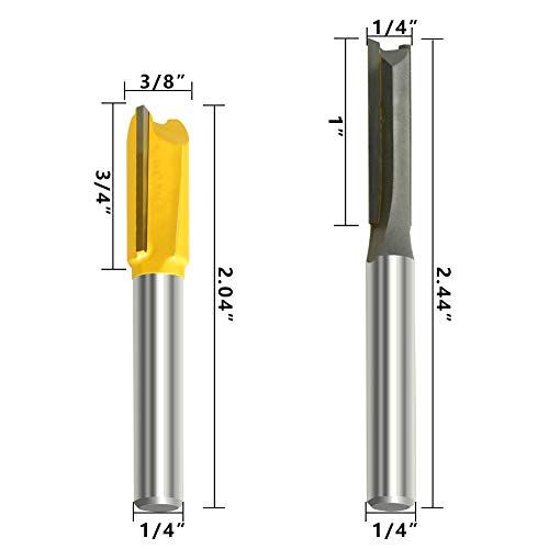 MEIGGTOOL 5Pcs Straight Dado Router Bit Set, 1/4-Inch Shank Round Nose, Cutting Diameter: 1/4, 3/8, 1/2, 5/8, 3/4 Inch