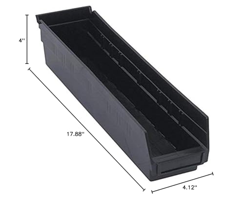 Quantum Storage Systems QSB103BK 20-Pack 4" Hanging Plastic Shelf Bin Storage Containers, 17-7/8" x 4-1/8" x 4", Black