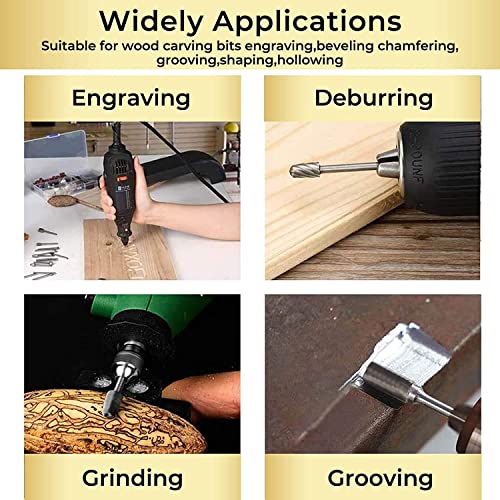 QLOUNI 20pcs Rotary Bit Burrs Set HSS Tungsten Carbide Wood Milling Burrs with 1/8ββ(3mm) Shank for DIY Woodworking, Carving, Engraving, Drilling