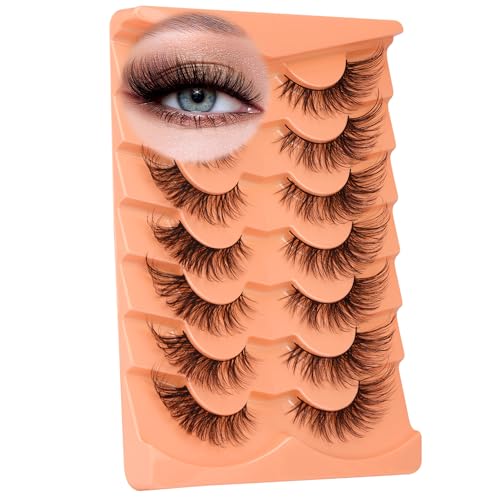 Lashes Russian Strip Natural Wispy False Eyelashes Cat Eye Fluffy D Curl Lash Soft Volume 16 Pairs Lashes Pack Reusable Fake Eyelash by Winifred
