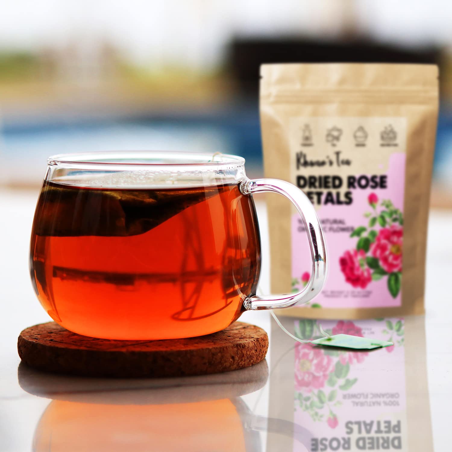 KHWAN'S TEA Premium Dried Rose Petals - Plant-based & Edible Flowers for Baking Decoration, Desserts, Syrup, DIY Crafts, Candle, Bath & Fragrant Soap - Herbal Tea, 0.35oz (10g)