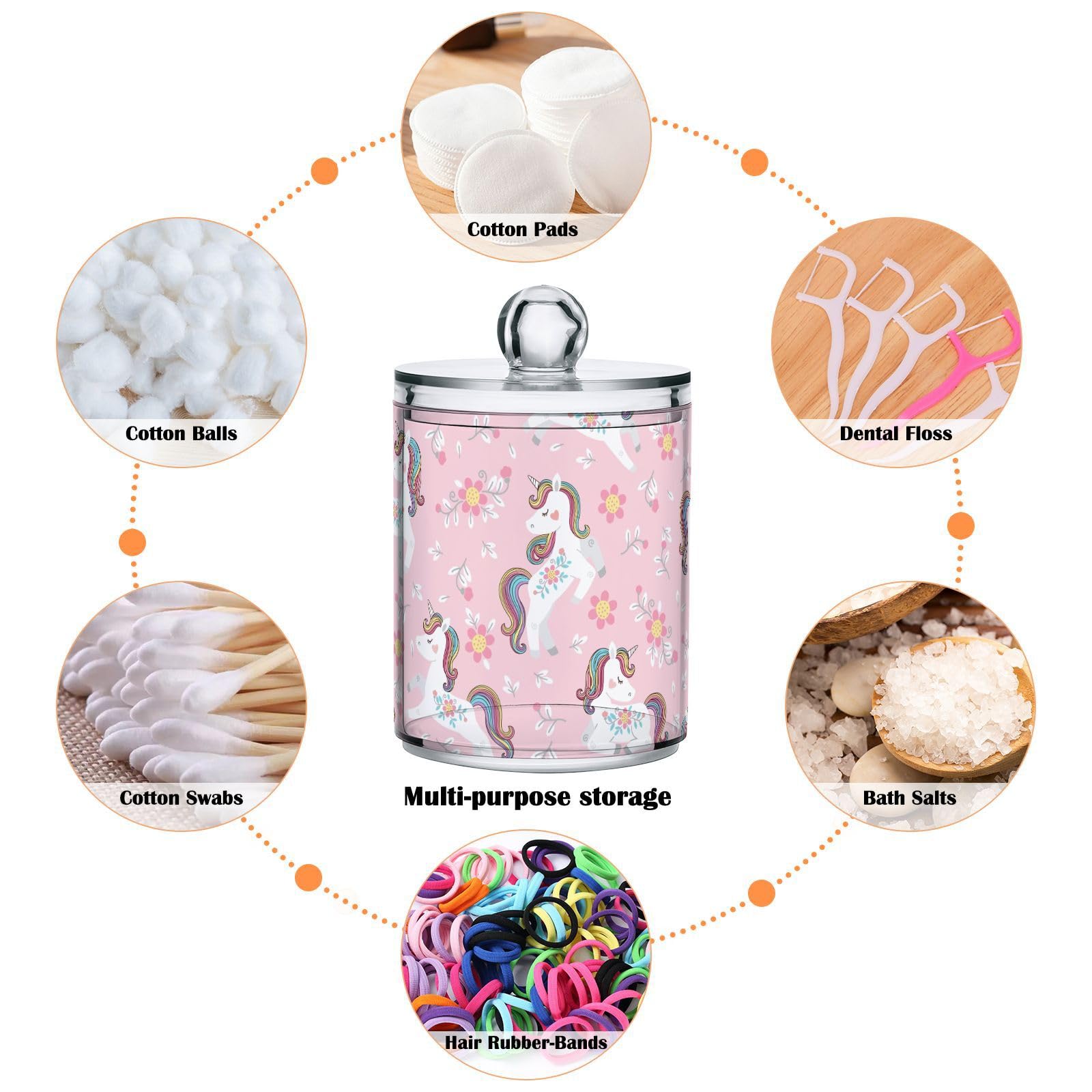 SDMKA 2 Pack Apothecary Jars Bathroom White Unicorn Pink Qtip Holder Dispenser Clear Plastic Storage Canister Jar with Lid for Cotton Ball, Cotton Swab