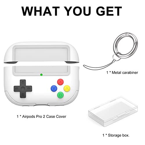 Silicone Airpods Pro 2 Case, Game Player Design for Airpods Pro 2 Case 2022, Soft Silicone Protective Case Skin for Apple Airpods Pro 2nd/1st Generation Accesssories with Keychain for Men Women, White