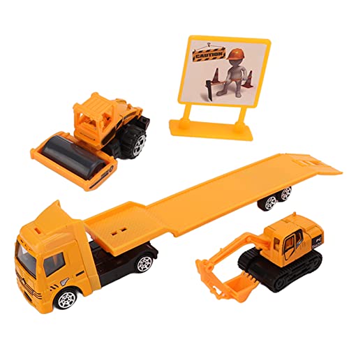 SPYMINNPOO RC Trucks Set, 4PCS Mini Alloy Construction Trucks Set 1: 64 Carrier Truck Engineering Trailer Car Toys for Over Age 3