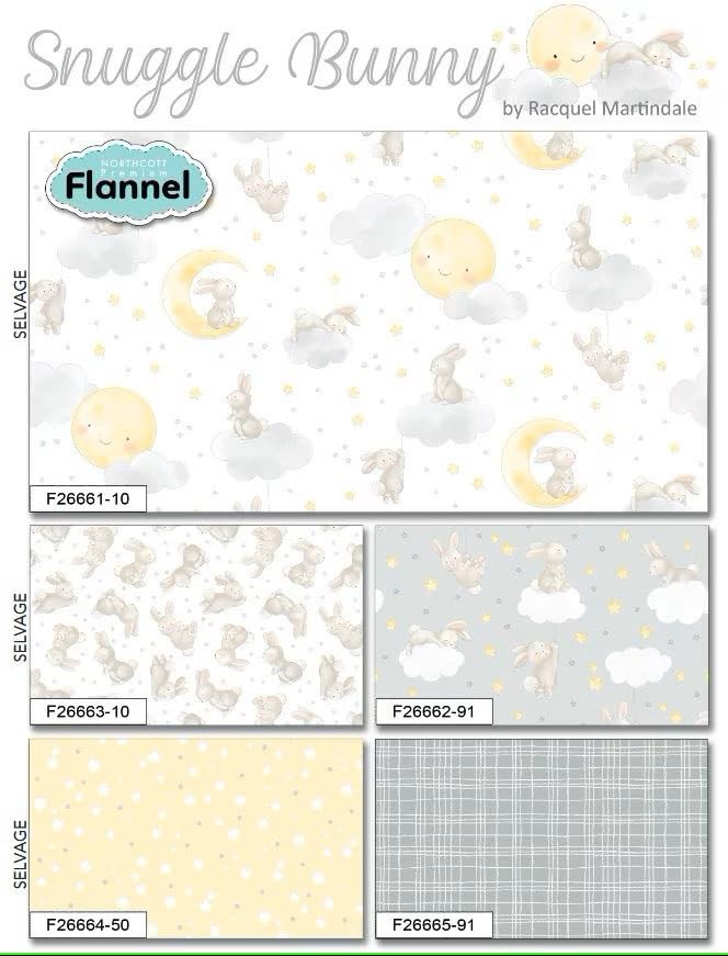 Northcott Snuggle Bunny Bunny Clouds Flannel Gray/Multi, Fabric by The Yard
