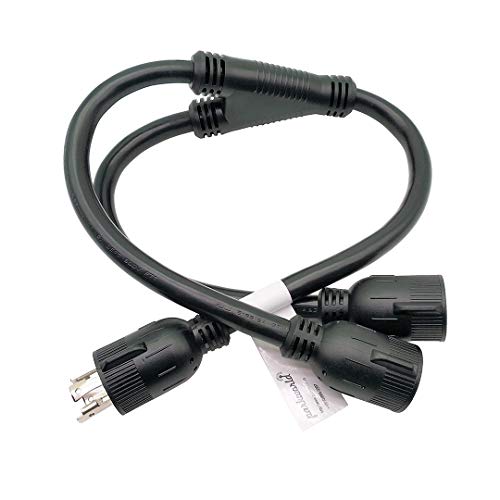 Parkworld 60462 Generator 30 amp Splitter L14-30P Male to (2) L14-30R Female, Locking 4-Prong 30 AMP Y Adapter Cord