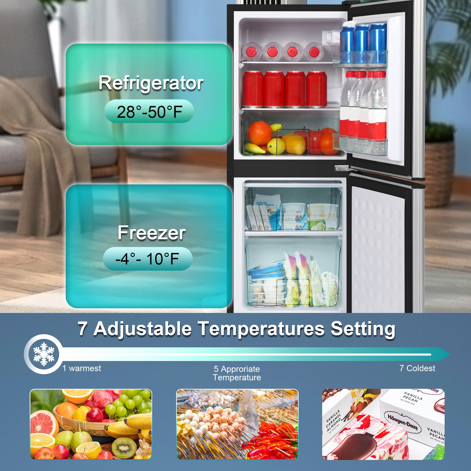 OOTDAY Mini Fridge with Freezer, 4.1 Cu. Ft. Compact Mini Refrigerator, Door Mini Fridge with freezer, Upright for Dorm, Bedroom, Office, Apartment- Food Storage or Drink Beer