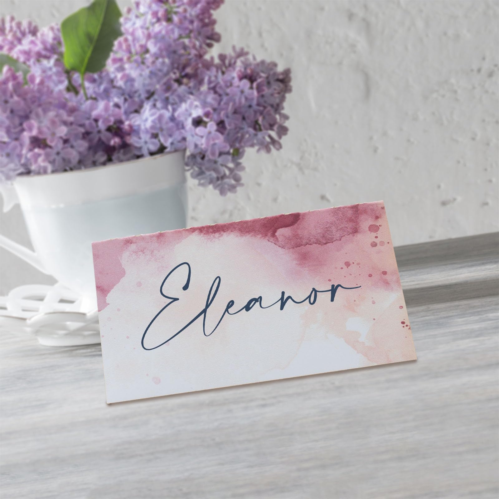 Summer-Ray 48 Burgundy Watercolor Dual-Sided Place Cards Wedding Seating Table Card Escort Card