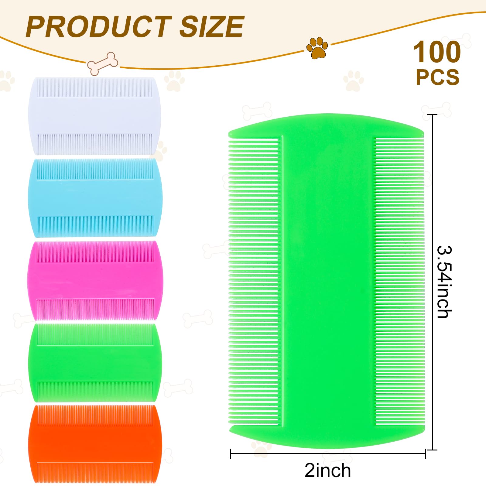 RMERVE 100 Pcs 5 Colors Double Side Tooth Pet Flea Comb Bulk for Cats Dogs Lice and Tick Comb for Small Cats Dogs Kitten Indoor