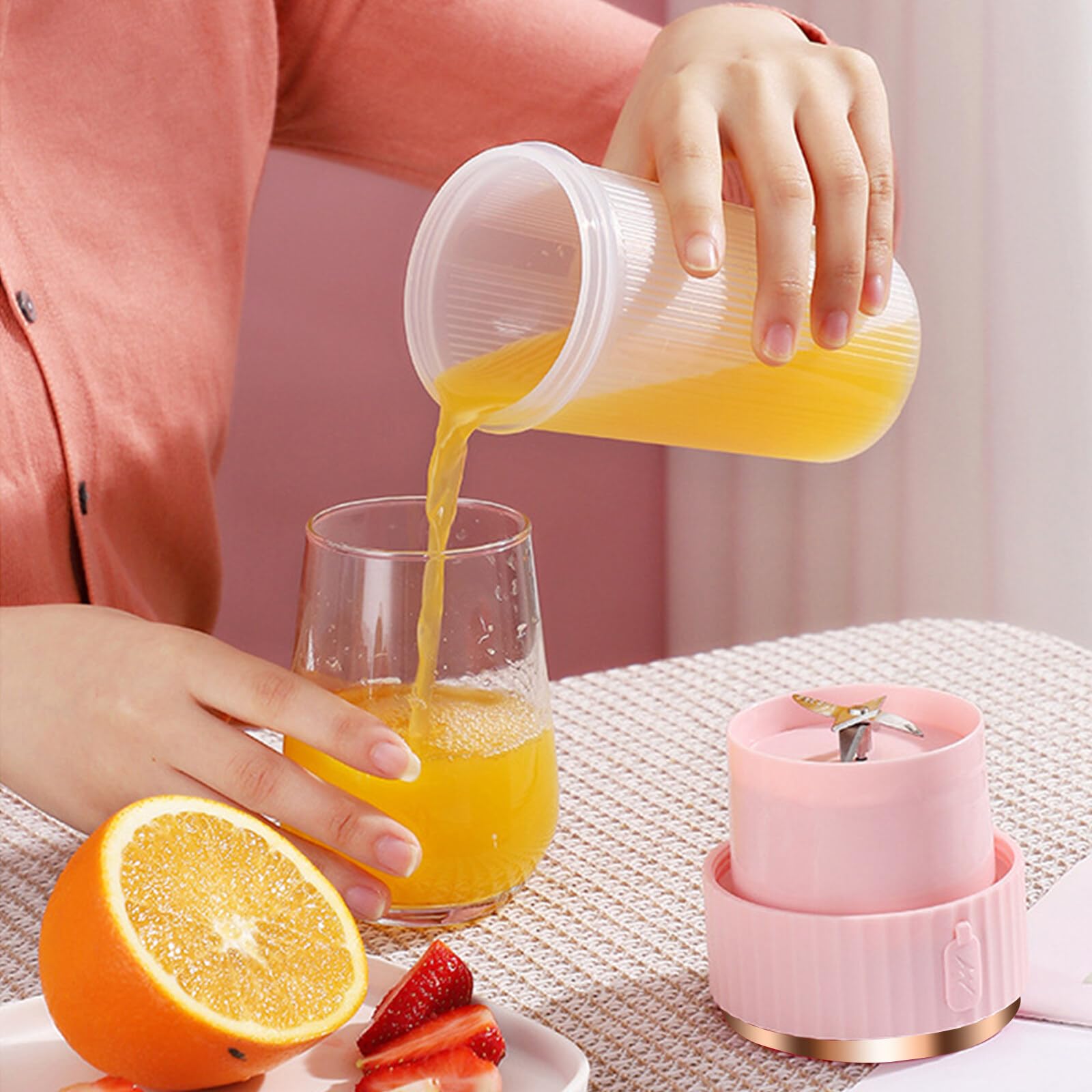 SH-RuiDu Portable Blender, 450ml Personal Size USB Rechargeable Mini Blender Fruit Juicer with 6 Strong Cutting Power Blades for Shakes and Smoothies, Portable Juicer for Home Office Travel Sports