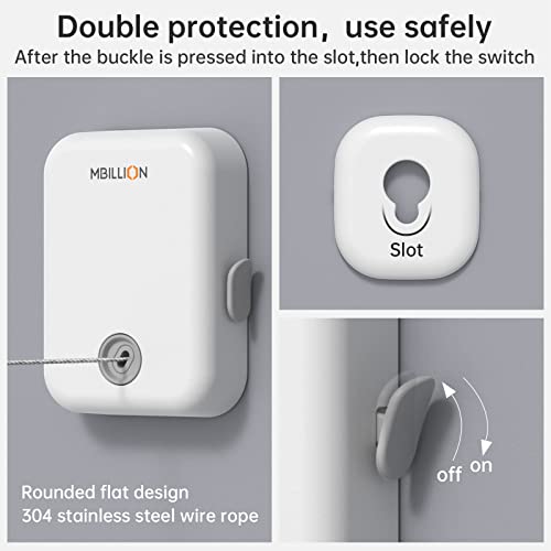 Mbillion Retractable Clothesline Indoor Outdoor,Heavy Duty Clothes Drying Laundry Line Retracting Hanging Clothes Line with Lock to Prevent Sagging White
