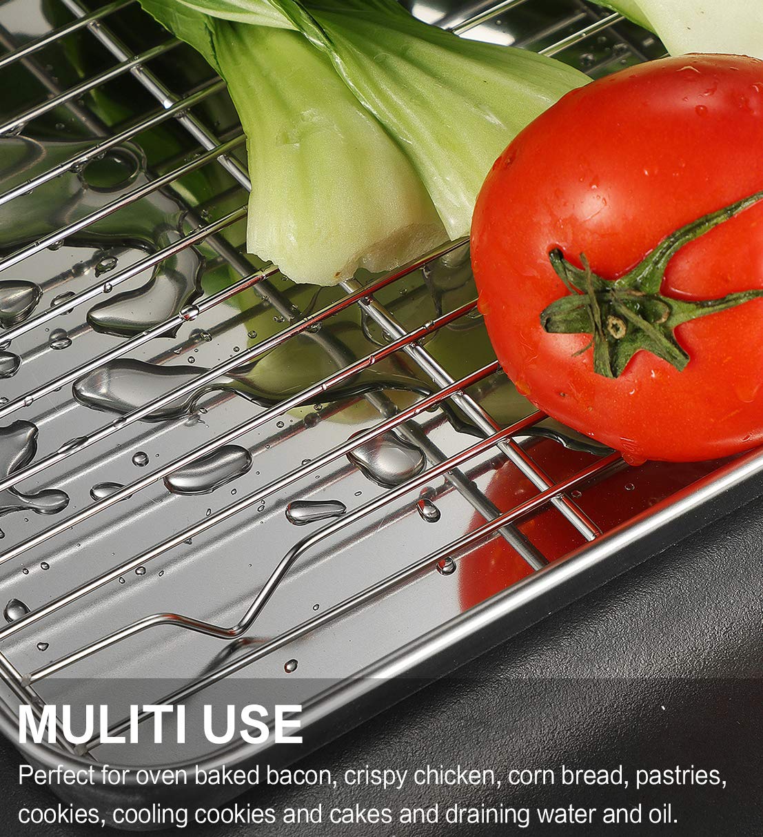 KOMUEE 9-Piece Baking Sheet, Cooling Rack with Silicone Mat Set (3 Pans + 3 Racks + 3 Mats), Stainless Steel Cookie Sheet with Cooling Rack and Baking Mat, Non Toxic & Easy Clean