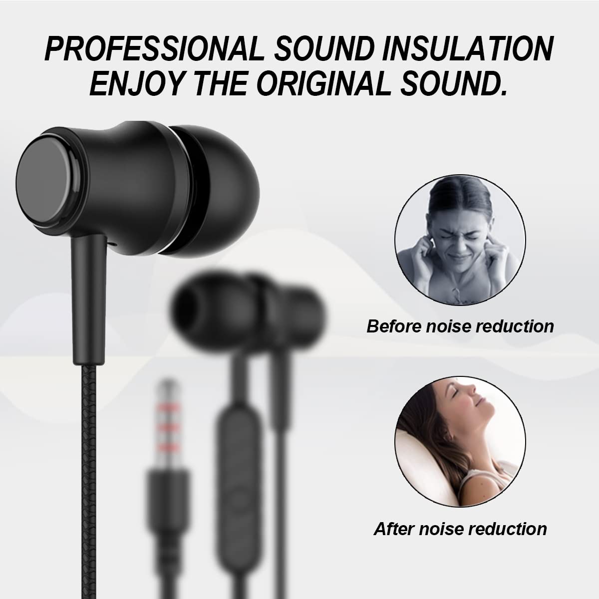 LASPUC 3.5mm in-Ear Earbud Headphones with Built-in Microphone Wired Stereo for Laptop Smartphones(1xRed+1xBlue)