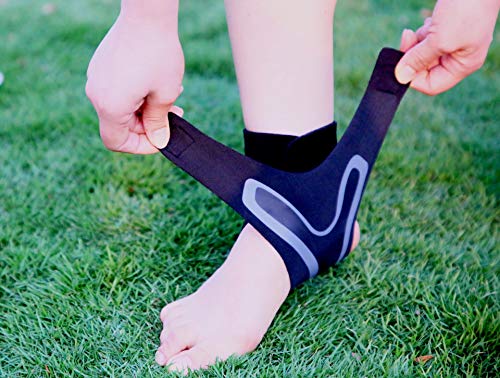 Manheat Ankle Support Brace Breathable Adjustable Compression Fitness Left+Right Ankle Braces Elastic Sprain Foot Sleeve Sports Ankle Strain Strap Plantar Fasciitis Achilles Tendonitis 1 Pair (Black)