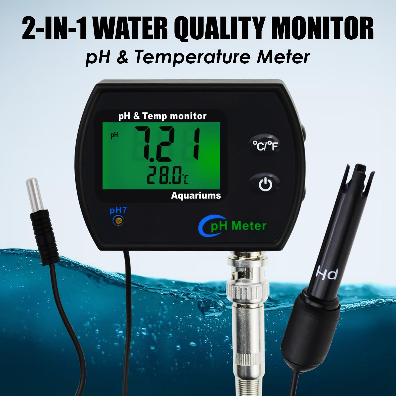 PH Monitor & Temperature Meter 2 in 1 Digital Water Quality Tester Sensor Test Kit with Automatic Calibration/Replaceable BNC Electrode Probe for Aquariums Hydroponics Tanks Aquaculture Laboratory