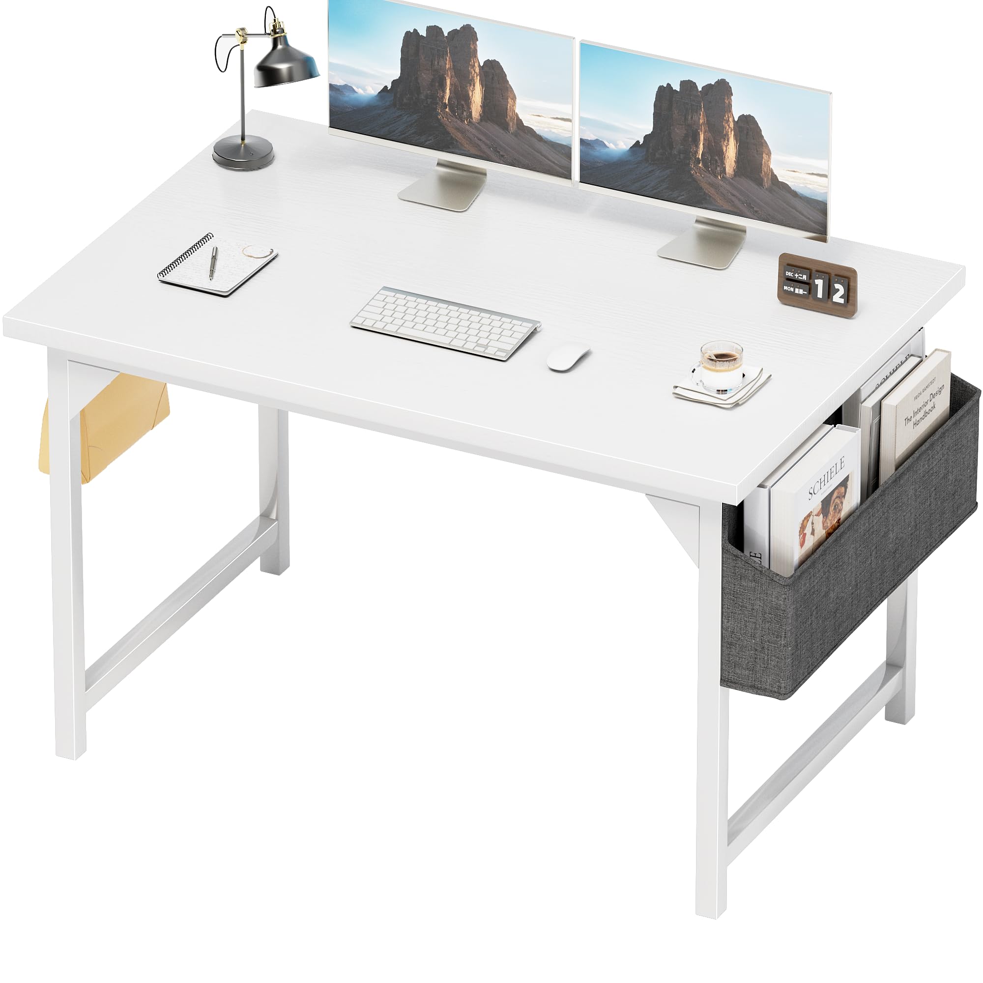 Shahoo 48 Inch Computer Desk, Wood Modern Simple PC Home Office Table with Storage Bag and Headphone Hook for Home, Office, Study, Writing, Oak